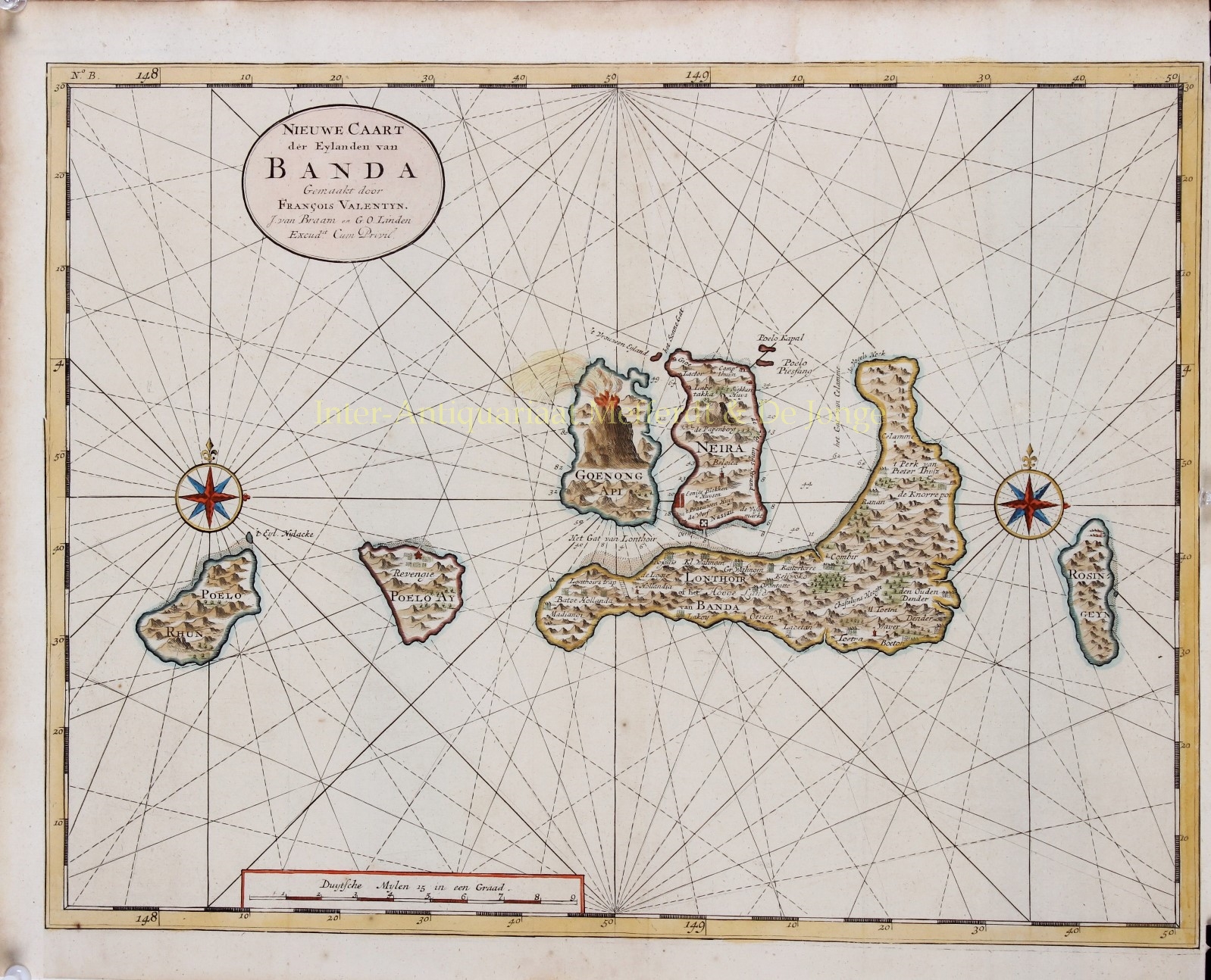 old map Banda Islands Moluccos Indonesia original engraving 18th century