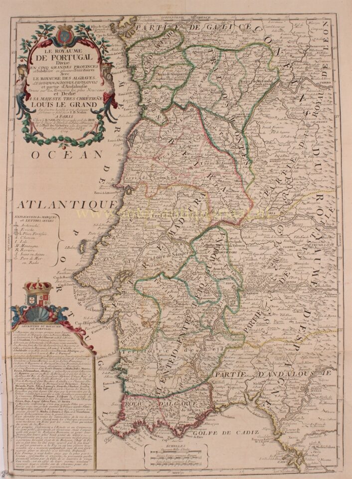old map Kingdom Portugal original antique 18th century engraving history