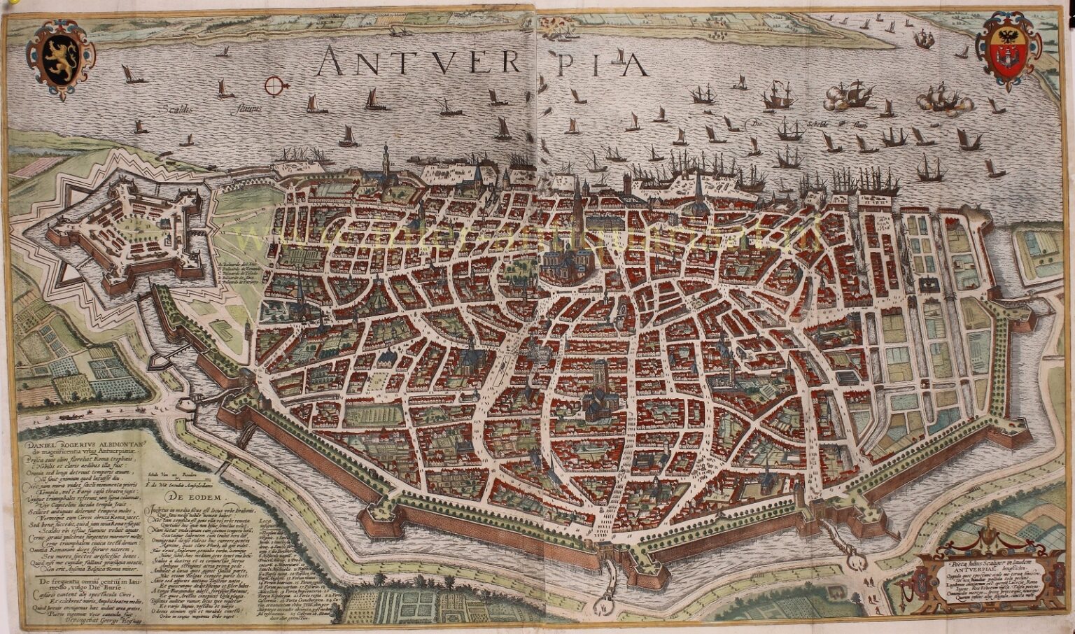 Antwerp old town map original 16th century engraving