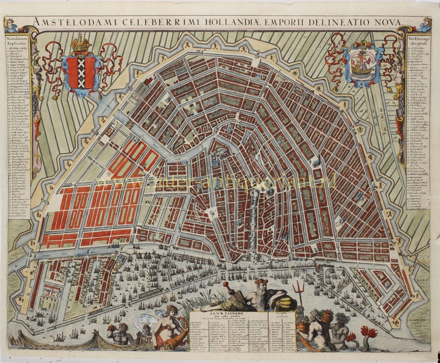 old map Amsterdam 17th century original engraving antique print