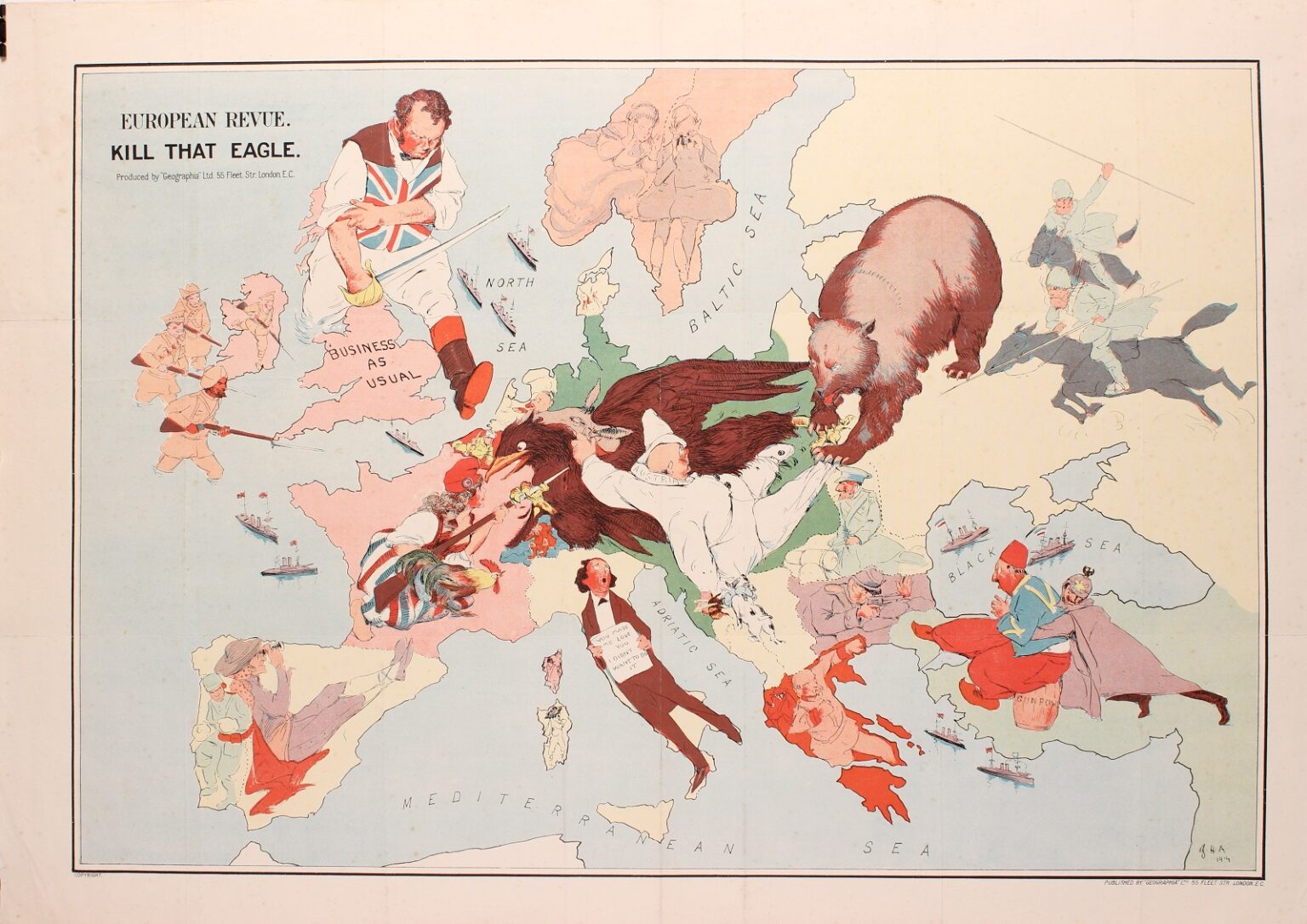 cartoon map Europe propaganda WWI serio-comic map caricature