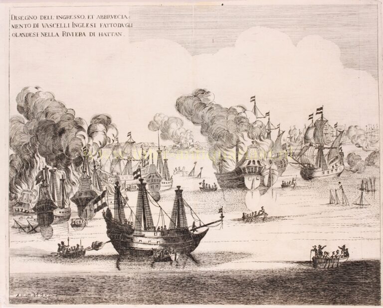 old etching engraving Raid on the Medway Michiel de Ruyter