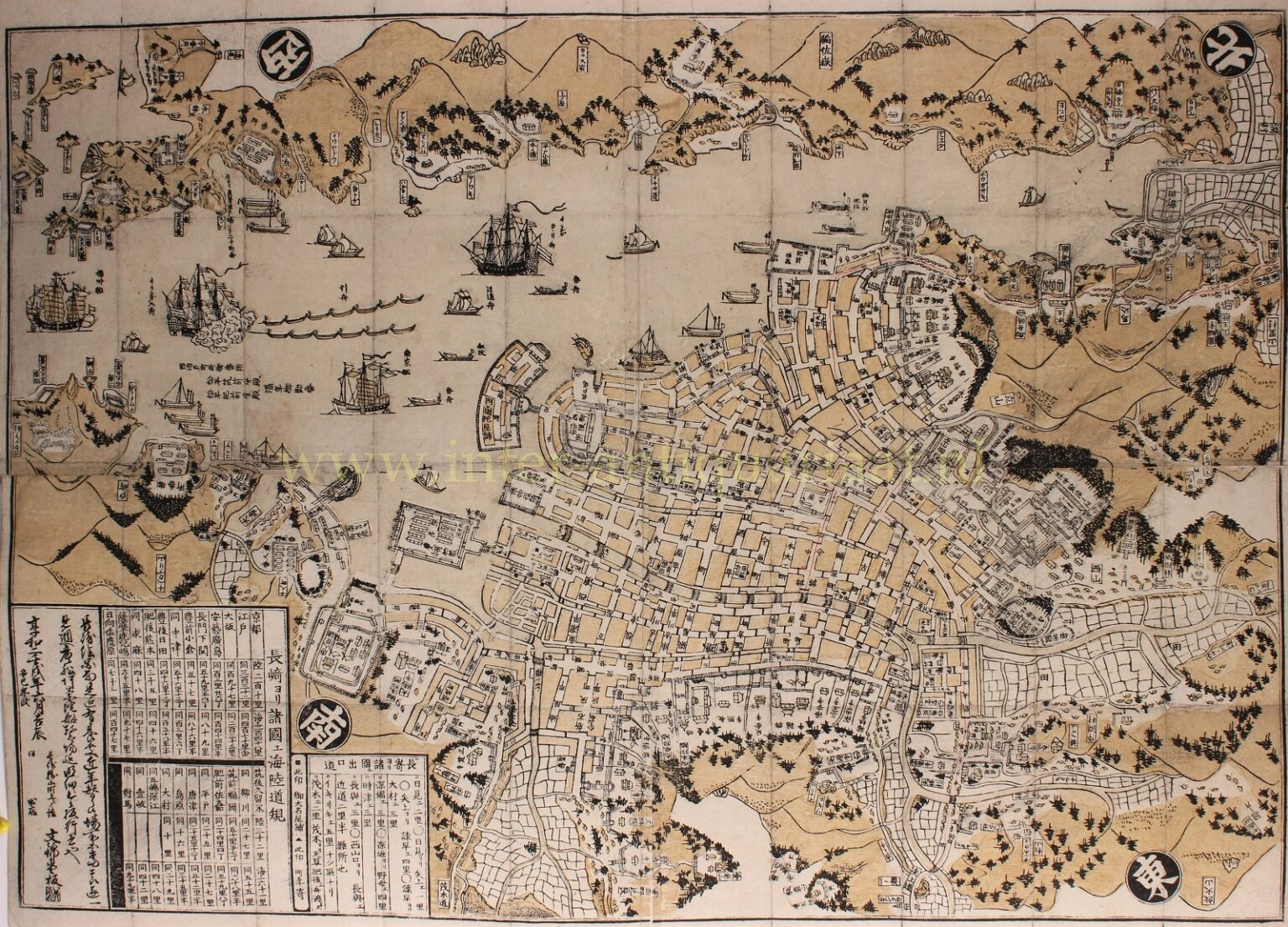 Factorij Deshima Dejima Nagasaki originele houtsnede VOC Japan