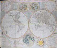 rare original antique wall map of the world, 1794