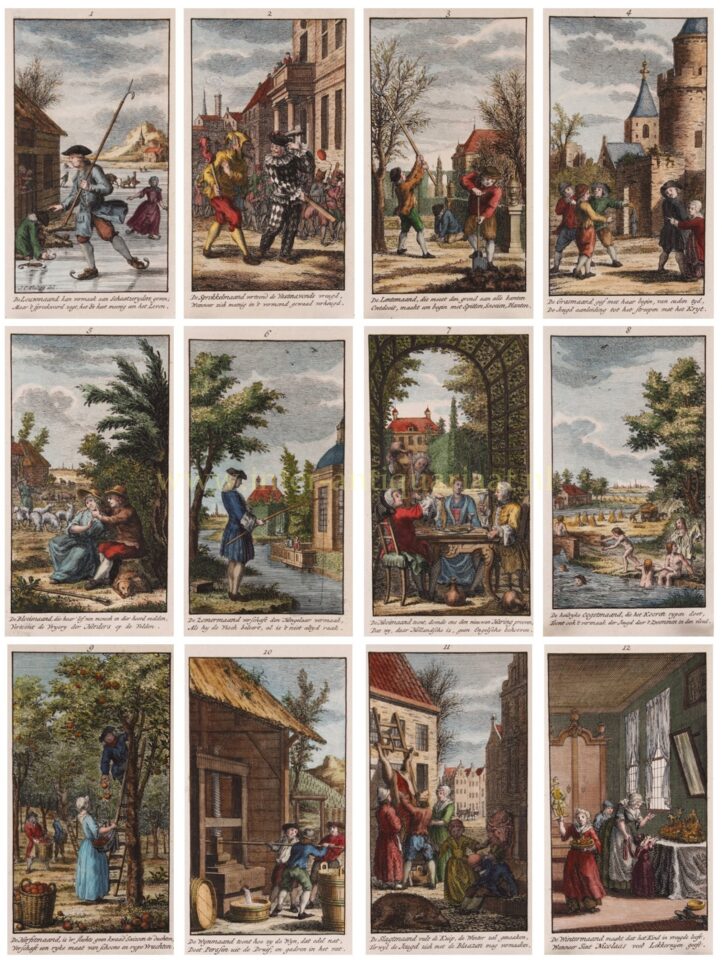 twaalf maanden originele etsen 18e-eeuw Hollands vermaak