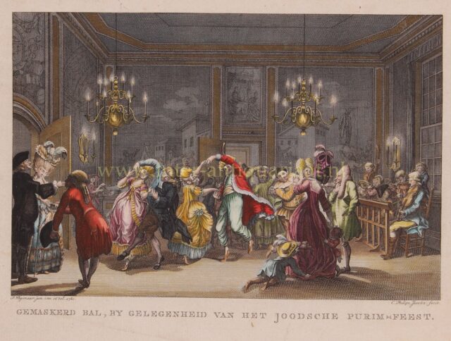 oude gravure Joods Poerim feest 18e-eeuw Judaica prent