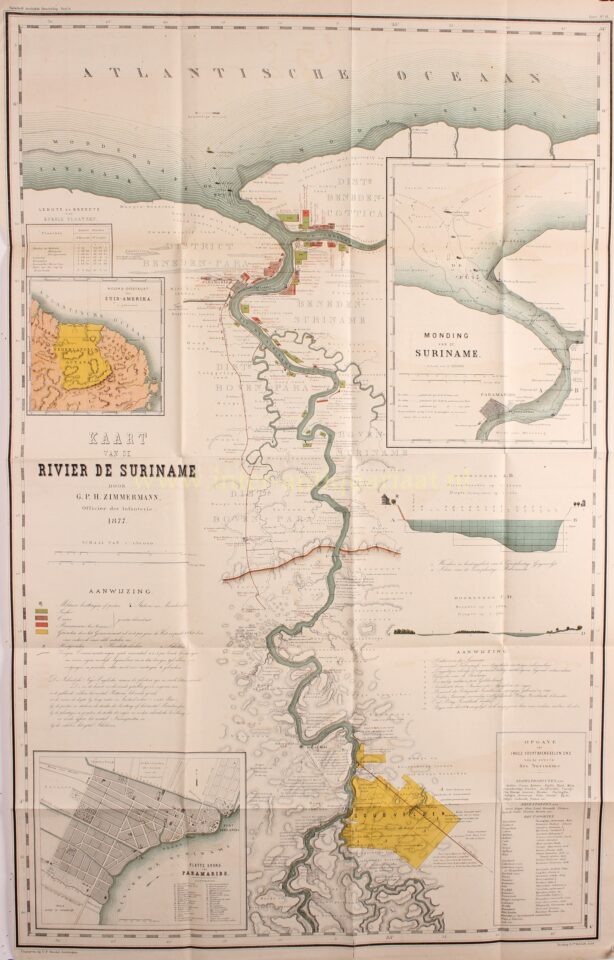 oude kaart Suriname 19e eeuw originele lithografie geschiedenis