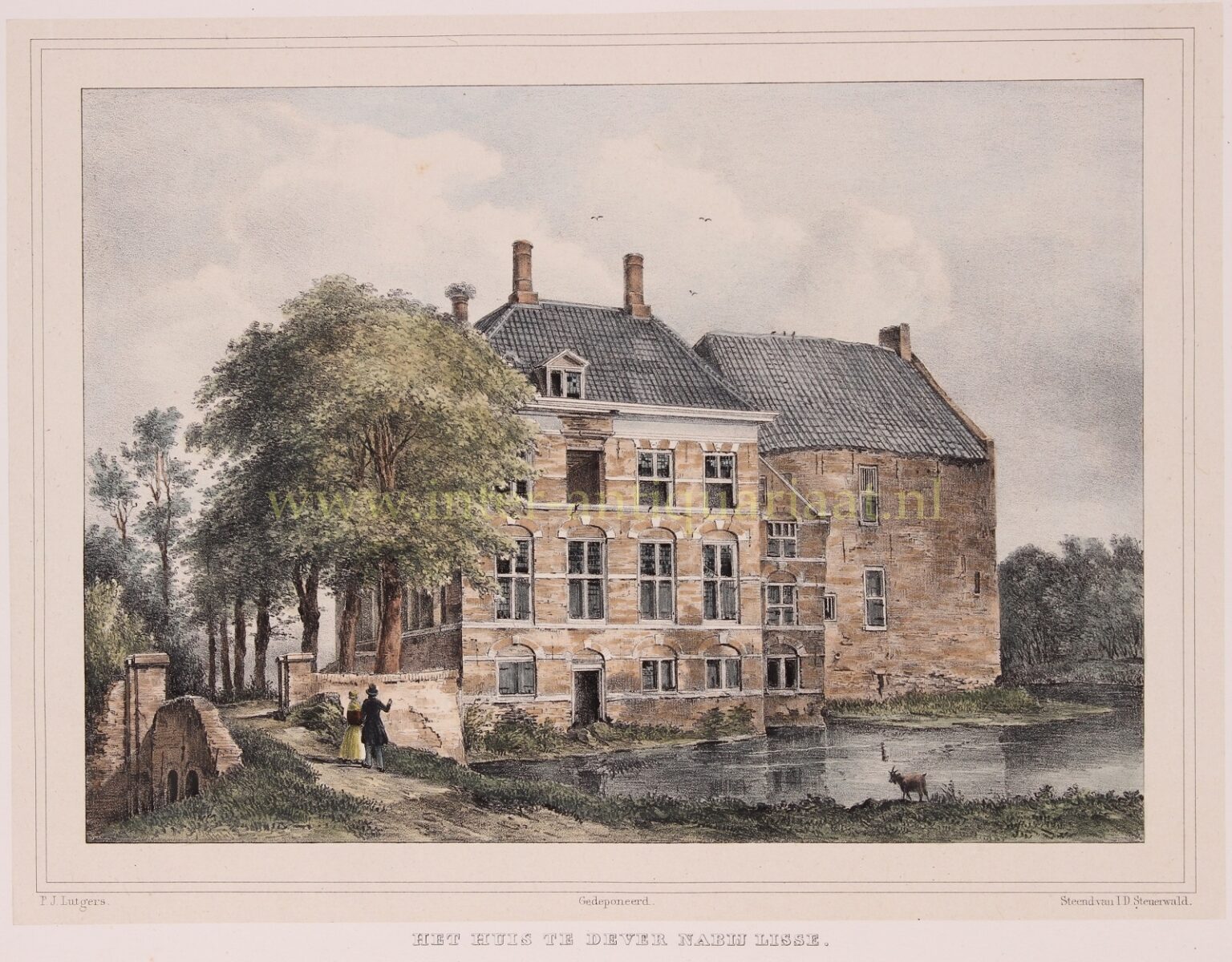 kasteel 't Huys Dever Lisse donjon oude lithografie 19e eeuw